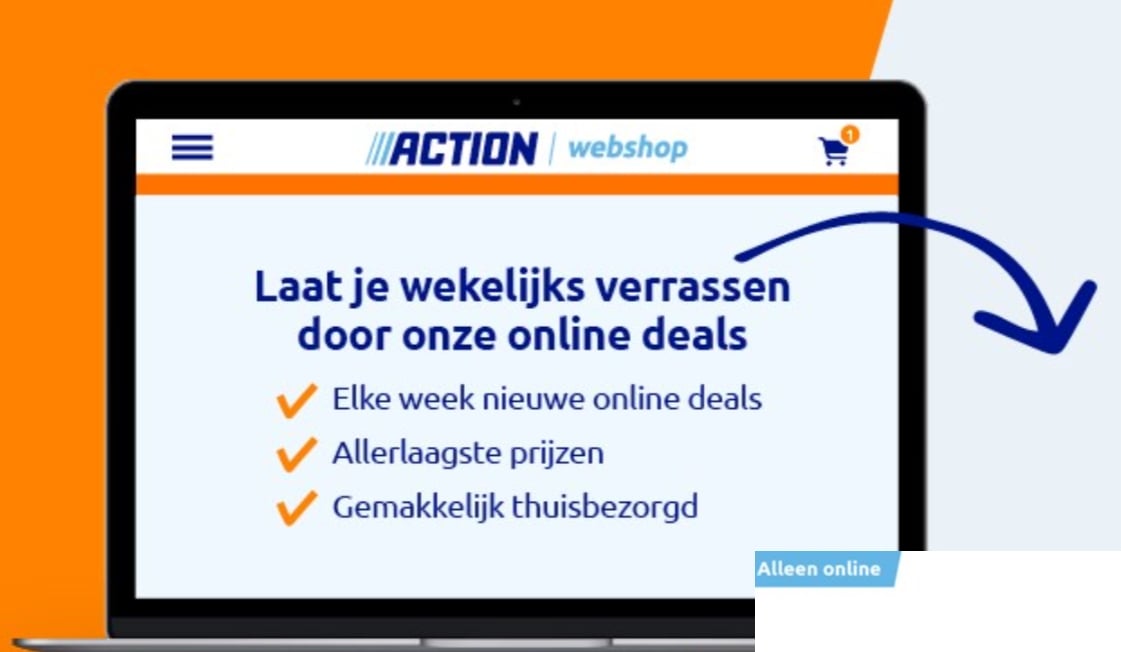 Nu ook online winkelen bij Action, niet alle producten online te koop ...